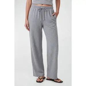 SOLOMON & SAGE Cotton Wide Leg Drawstring Trousers - Heather Gray