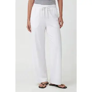 SOLOMON & SAGE Cotton Wide Leg Drawstring Trousers - White
