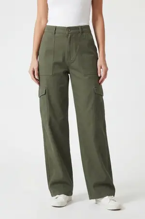 SOLOMON & SAGE High Waist Wide Leg Cargo Pants - Green