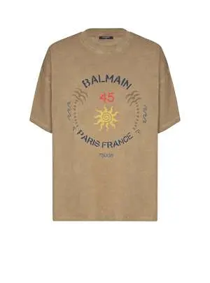 Balmain T-shirt With Club Print - Beige