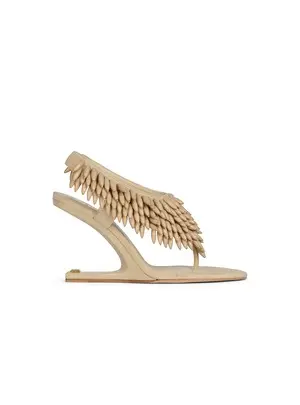 Balmain No Wedge Beaded Suede Sandals - Beige
