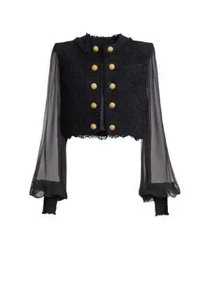 Balmain Cropped Tweed And Muslin Jacket