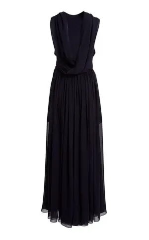 LANVIN Embroidered Draped Panel Silk Gown