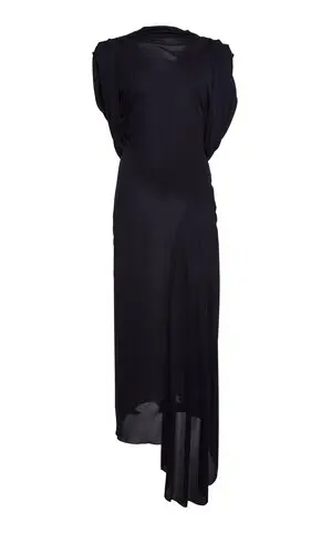 LANVIN High Neck Draped Maxi Dress - Navy