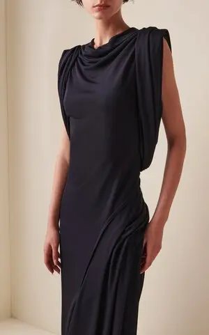 LANVIN High Neck Draped Maxi Dress