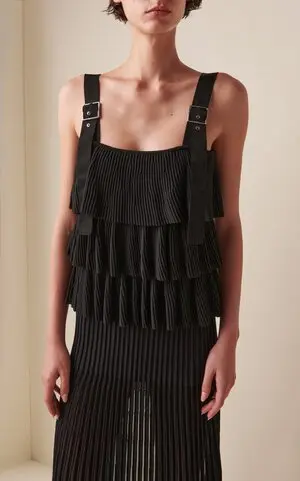 LANVIN Layered Pleated Cotton-silk Midi Dress