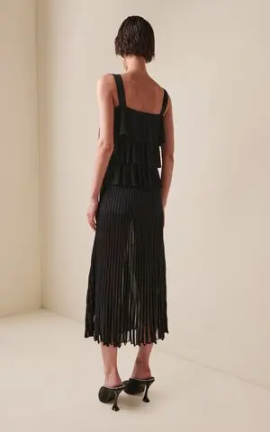 LANVIN Layered Pleated Cotton-silk Midi Dress