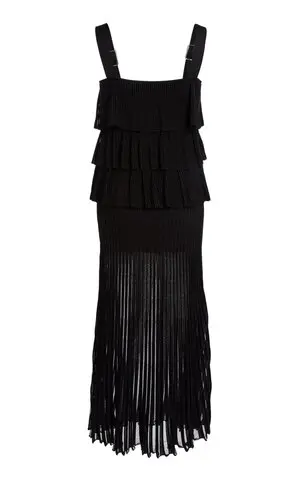 LANVIN Layered Pleated Cotton-silk Midi Dress