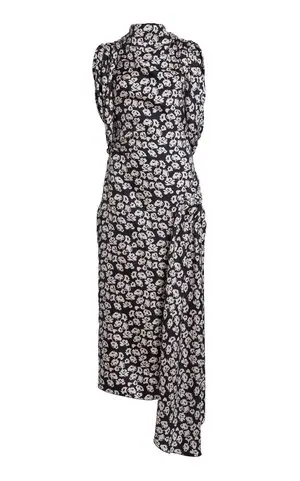 LANVIN Silk High-neck Wrap Midi Dress - Multi