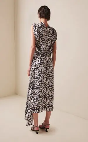 LANVIN Silk High-neck Wrap Midi Dress