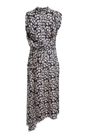 LANVIN Silk High-neck Wrap Midi Dress