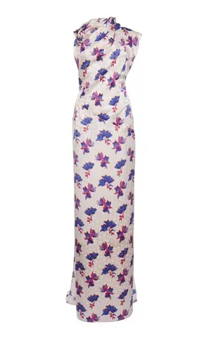 LANVIN Asymmetrical Low-cut Silk Maxi Dress