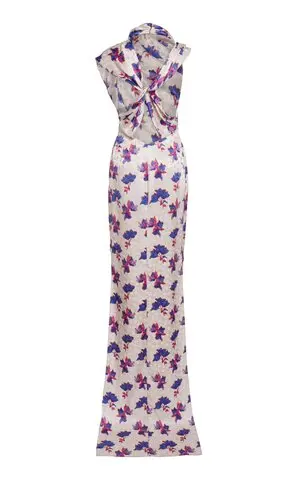 LANVIN Asymmetrical Low-cut Silk Maxi Dress