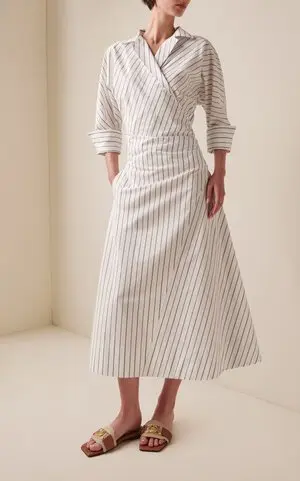 LANVIN Cotton Cinched Shirt Midi Dress