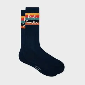 Paul Smith Navy 'artist Stripe' Logo Socks - Blue