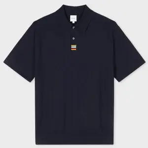 Paul Smith Navy Organic Cotton 'signature Stripe' Knitted Polo Shirt - Blue