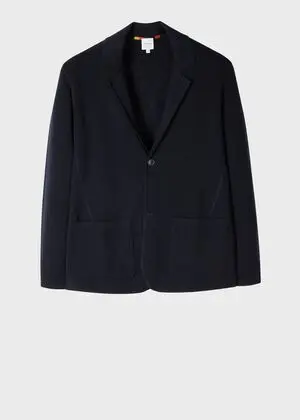 Paul Smith Navy Merino Wool Cardigan Blazer - Blue