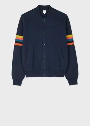 Paul Smith Navy Merino Wool 'artist Stripe' Bomber Jacket - Blue