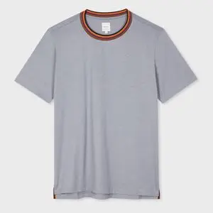 Paul Smith Pale 'artist Stripe' Collar T-shirt - Blue