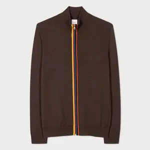 Paul Smith Washable Wool 'artist Stripe' Zip Cardigan - Brown