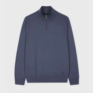 Paul Smith Washed Merino Wool Half-zip Sweater - Blue