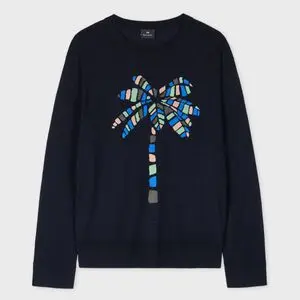Paul Smith Navy Merino Wool 'palm Tree' Sweater - Blue