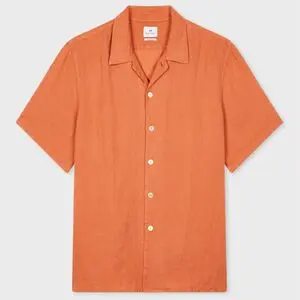 Paul Smith Washed Linen Short-sleeve Shirt Orange