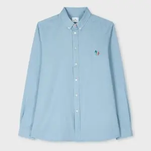 Paul Smith Pale Organic Cotton Twill 'broad Stripe Zebra' Shirt - Blue