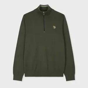 Paul Smith Khaki Organic Cotton Half Zip Sweater With Zebra Logo