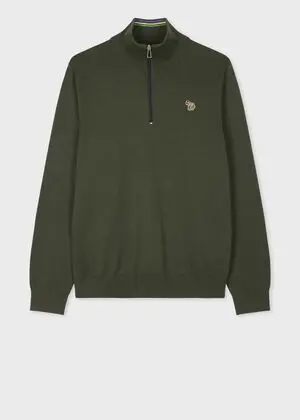 Paul Smith Khaki Organic Cotton Half Zip Sweater With Zebra Logo