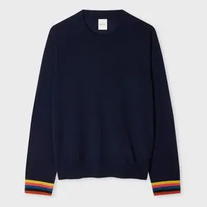 Paul Smith Navy Knitted Merino Crew Neck Sweater - Blue