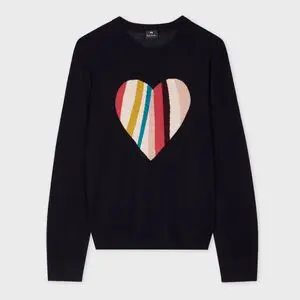 Paul Smith Navy Wool 'swirl' Heart Sweater - Blue