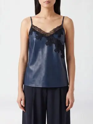 Patrizia Pepe V-neck Lace Trim Evening Top - Blue