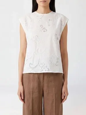 SEMICOUTURE Embroidered Cotton And Lace Short Sleeve Top