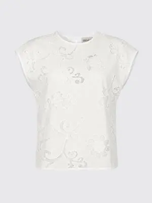 SEMICOUTURE Embroidered Cotton And Lace Short Sleeve Top