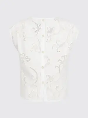 SEMICOUTURE Embroidered Cotton And Lace Short Sleeve Top
