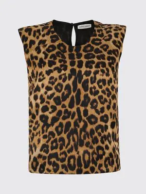 Alberta Ferretti Animal Print Sleeveless Silk Top With Crew Neck