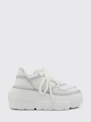 Casadei Low-top Trainers With Wedge Platform Sole In Smooth And Laminated Leather - White