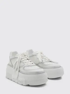 Casadei Low-top Trainers With Wedge Platform Sole In Smooth And Laminated Leather