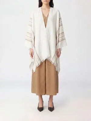 Brunello Cucinelli Asymmetrical Striped Linen And Cashmere Cape