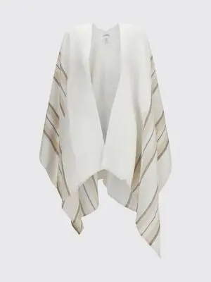 Brunello Cucinelli Asymmetrical Striped Linen And Cashmere Cape