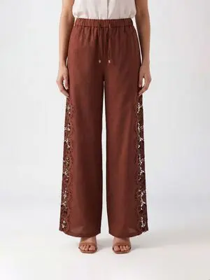 Patrizia Pepe Palazzo Trousers With Embroidered Macramé Inserts - Brown
