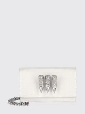Philipp Plein Crocodile Effect Calfskin Clutch With Rhinestones - White