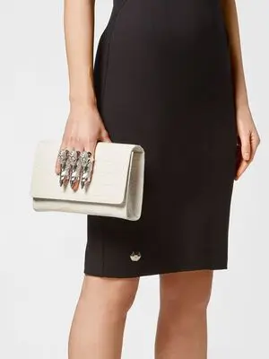 Philipp Plein Crocodile Effect Calfskin Clutch With Rhinestones
