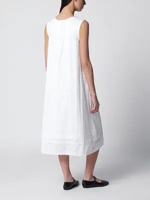 DUNST Off-the-shoulder Midi Slip Dress In Cotton With Lace Inserts