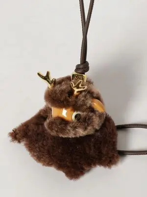 Loewe Fawnie Asymmetrical Keychain In Shearling And Metal With Embroidery