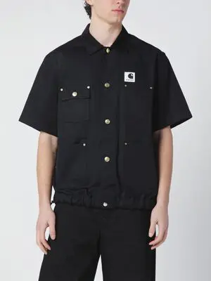 Sacai X Carhartt Wip Short-sleeved Cotton Shirt With Patch Pockets - Black