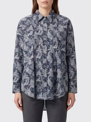R13 Relaxed Fit Paisley Print Cotton Shirt With Ruffle Details - Indigo