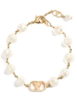 Valentino Garavani Vlogo Signature Bracelet In Metal And Glass Pearls - Metallic
