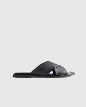 Quince Italian Leather Crossover Slide - Black